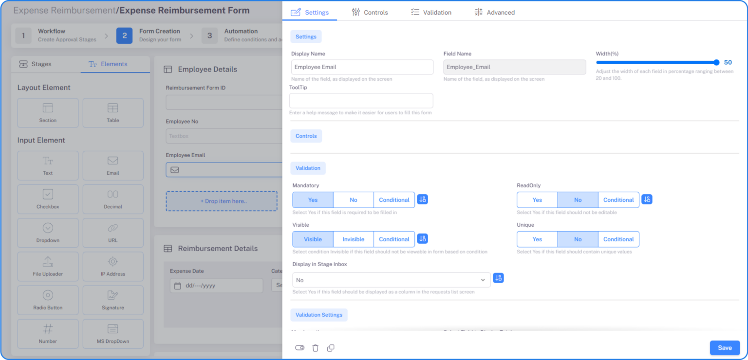 How do I set the field attributes while designing a form? - Cflowapps