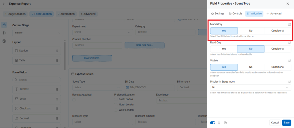 How do I make the field mandatory in a form? - Cflowapps