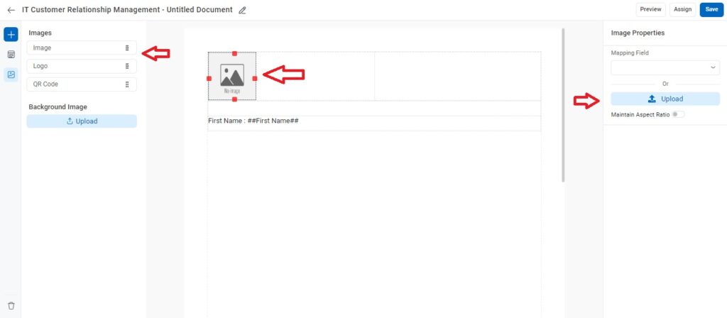How do I place an image in a container(header) in the Document Designer? - Cflowapps