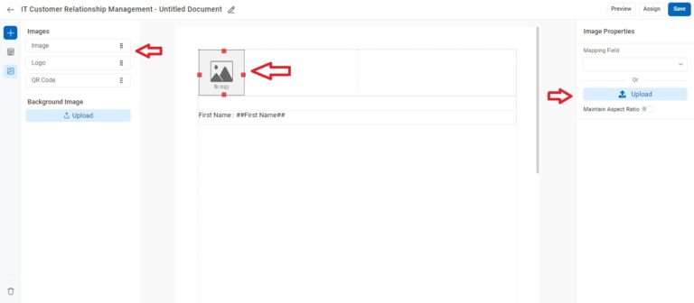 How do I place an image in a container(header) in the Document Designer? - Cflowapps
